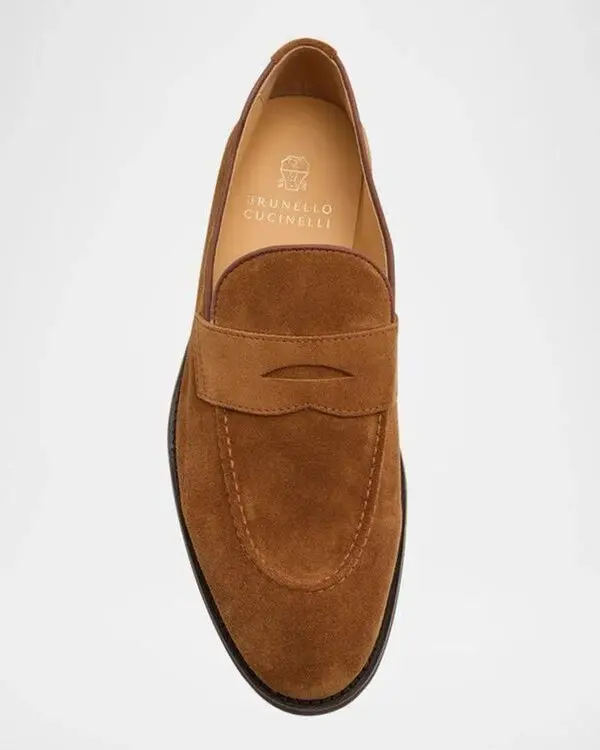 Brunello Cucinelli Suede Penny Loafers - Medium Brown