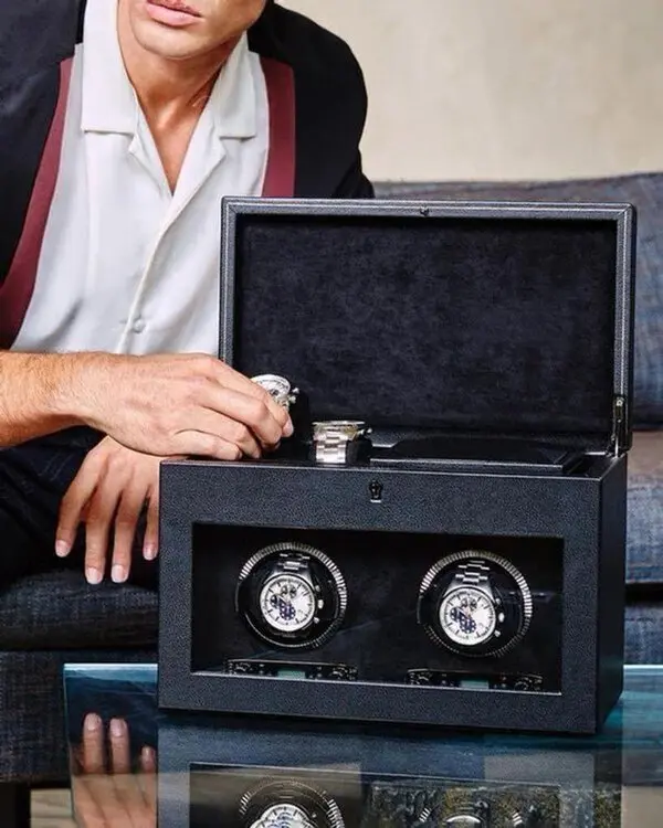 Wolf British Racing Double Watch Winder With Storage