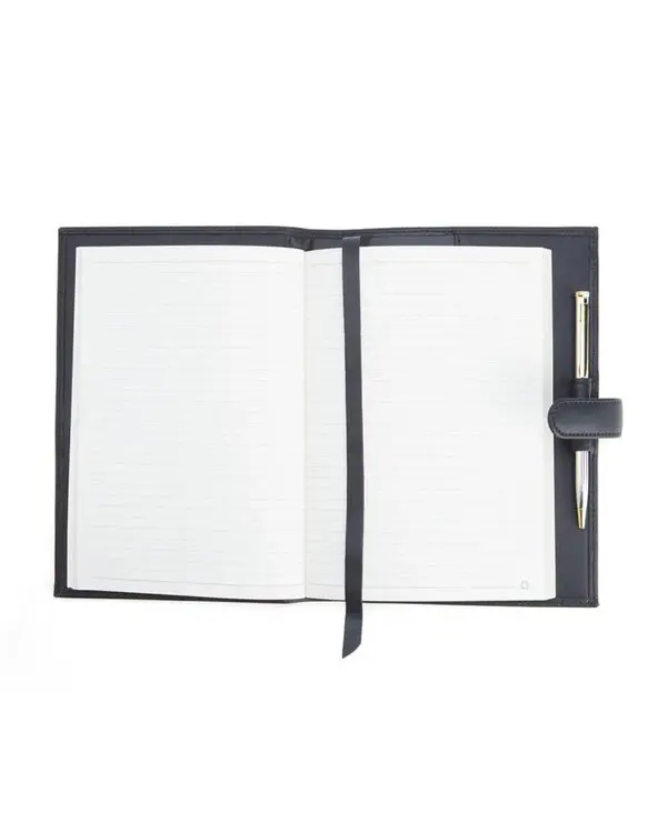 ROYCE NEW YORK Monogrammed Leather Executive Journal With Rollerball Pen - Black