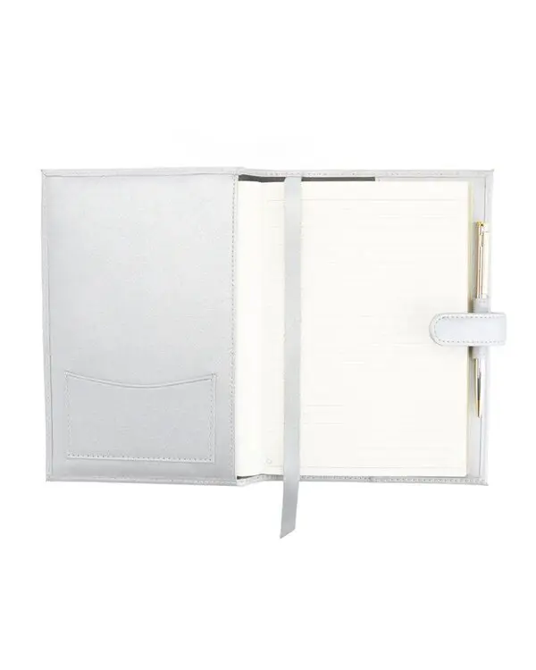 ROYCE NEW YORK Monogrammed Leather Executive Journal With Rollerball Pen - Silver