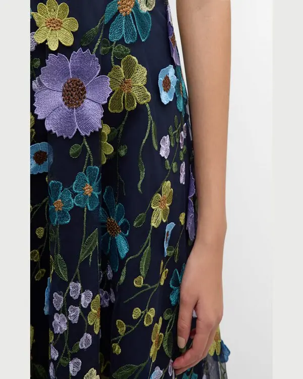 Rickie Freeman For Teri Jon Floral-Embroidered Tulle Midi Dress In Multi  Col - 40% Off | Editorialist