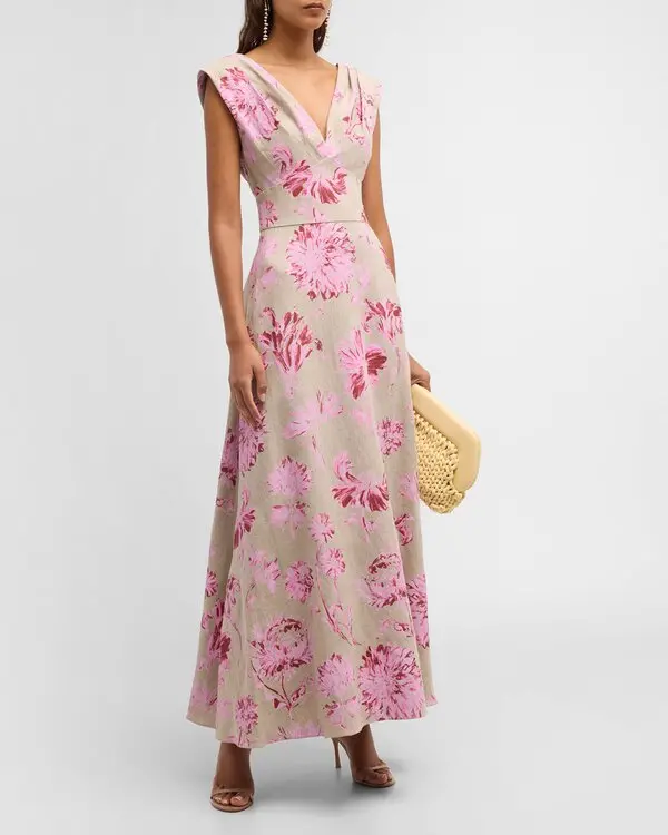 Lela Rose Floral-Print Maxi Dress Peony Editorialist