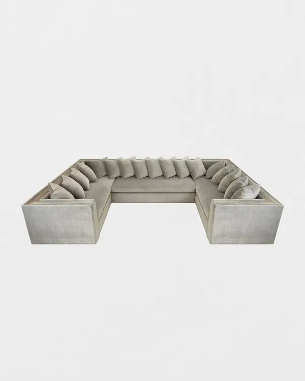 HAUTE HOUSE Donovan Tile Trimmed Sectional Sofa With Pillows - Mist Gray