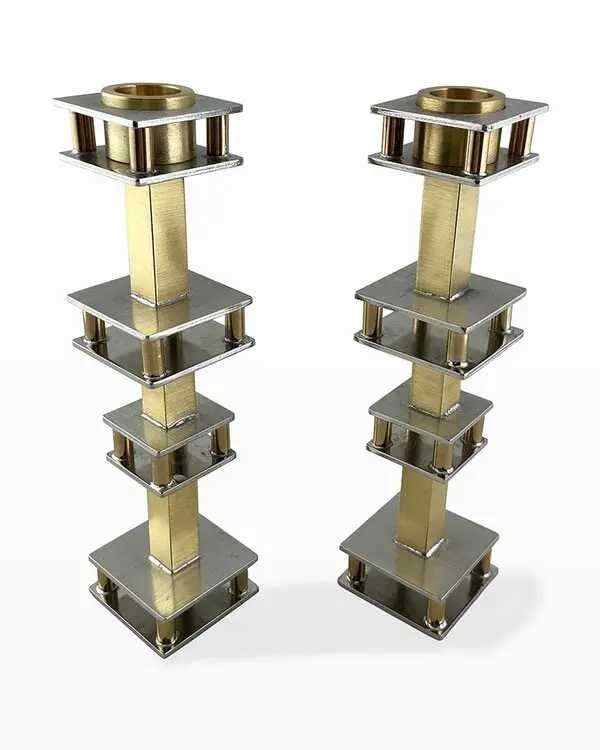 JOY STEMBER METAL ARTS STUDIO Sylvia Candle Holders Joy Stember - Pewter And Brass