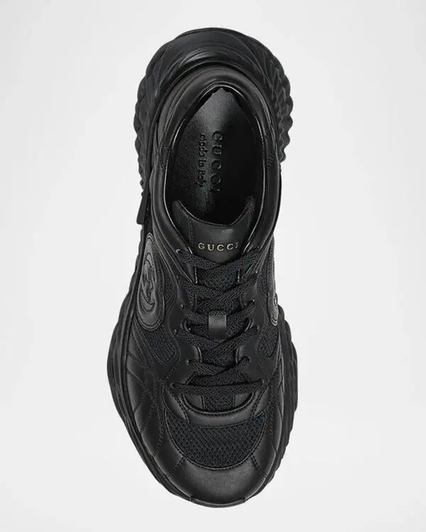 Gucci Ripple Mesh And Leather Sneakers - Black