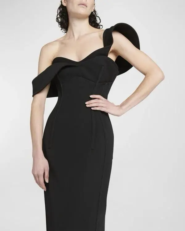 Bottega Veneta Wool Tricotine Bustier Midi Dress - Nero