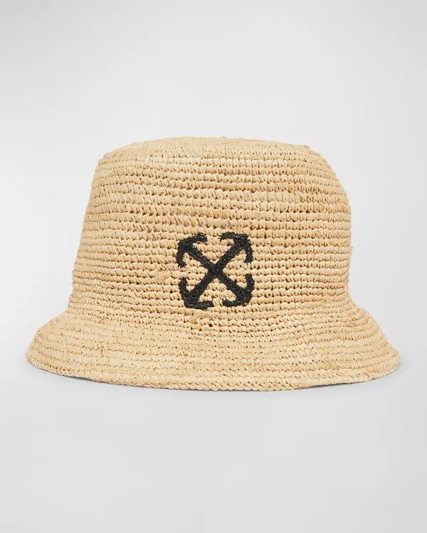 Off-White Arrow Raffia Bucket Hat - Beige Black | Editorialist
