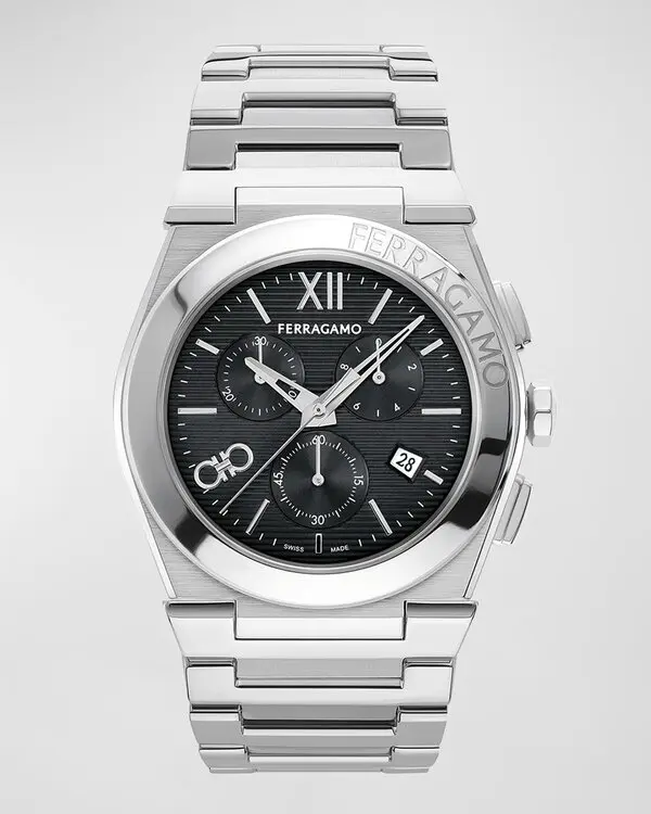 FERRAGAMO Vega Chronograph Bracelet Watch - Black Silver
