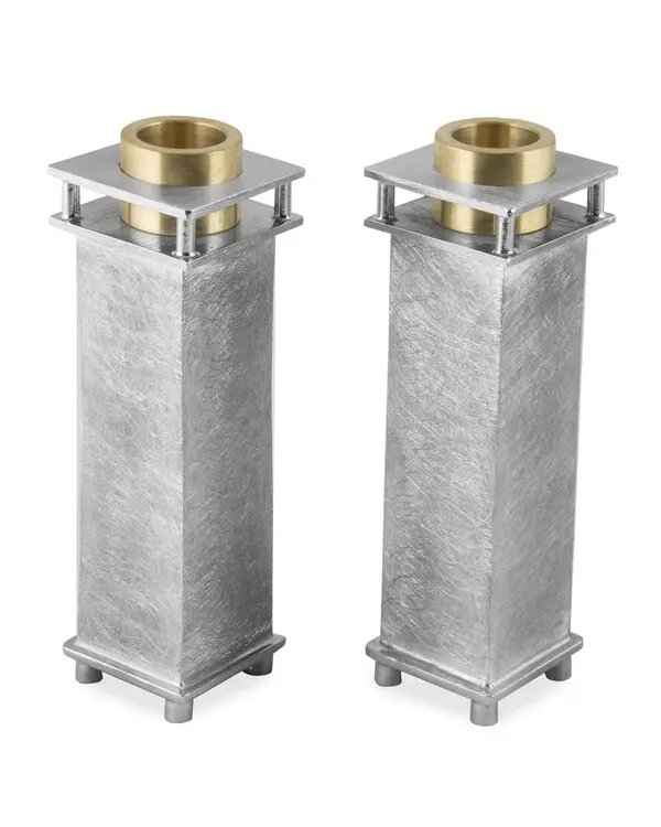 JOY STEMBER METAL ARTS STUDIO Medium Square Candle Holders, Set Of 2 - Sanded