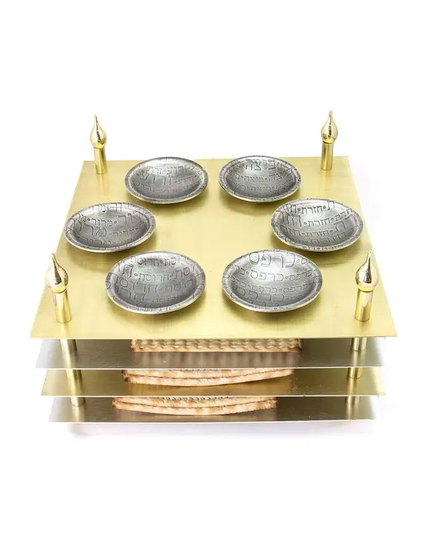 JOY STEMBER METAL ARTS STUDIO 4-tier Seder Plate With Matzah Levels - Brass