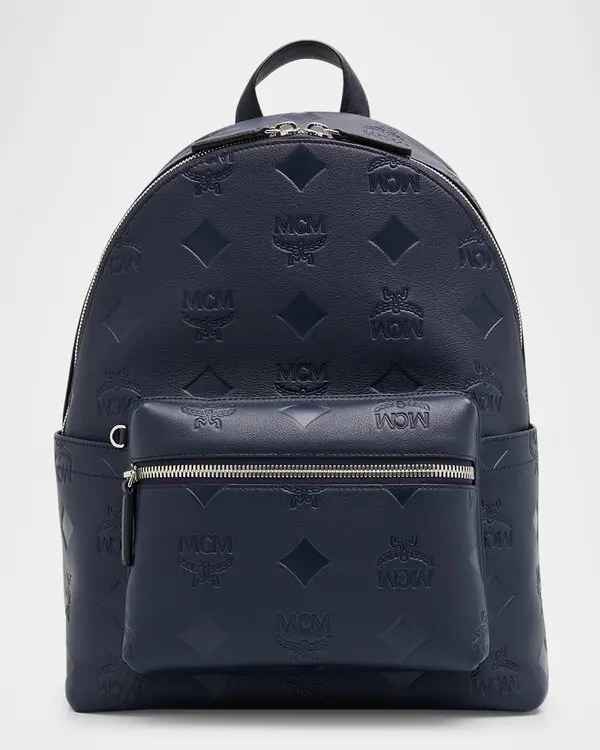 Mcm Stark Mini Embossed Leather Backpack - Navy Blazer