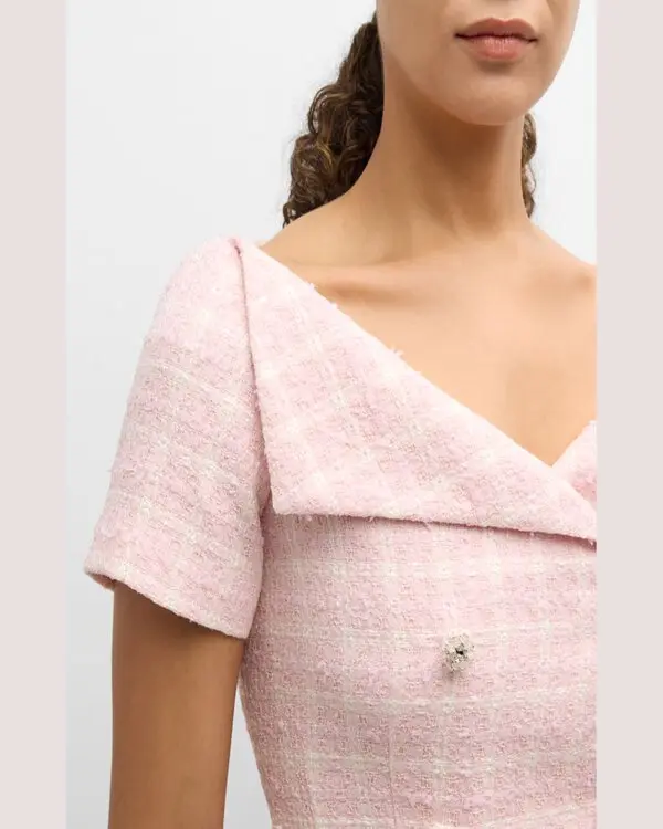 open lace back dress Pink Boucle Chiffon Mini Dress – self-portrait-US main image 0