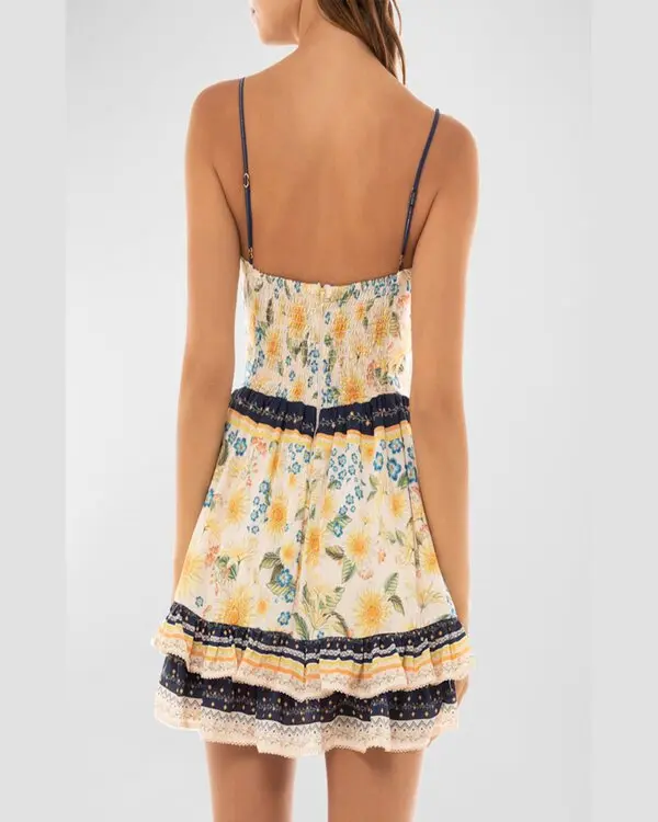 farm rio off white macaw bloom mini dress Off-White Midnight Macaw Fiesta Euroflax™ Premium Linen Mini Dress – FARM  Rio