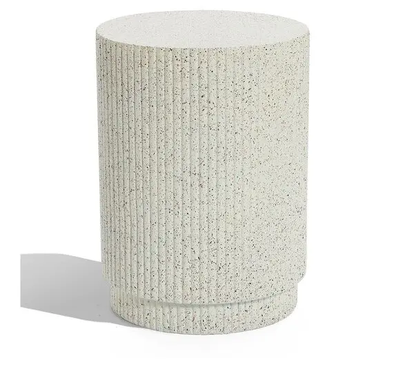 LUXEN HOME Luxenhome Ivory White Cement Round Outdoor Side Table - One-color