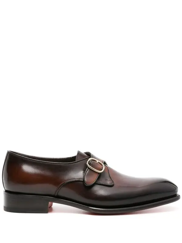 Santoni Faded-effect Leather Monk Shoes