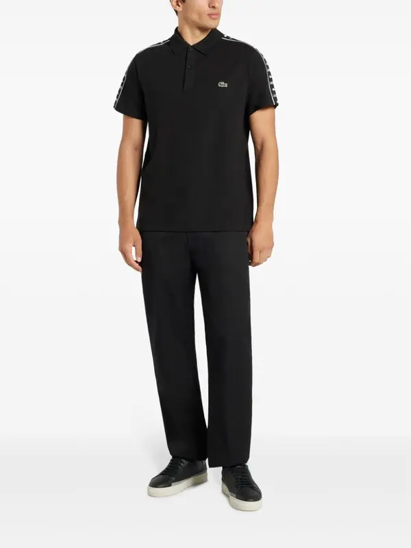 Lacoste Logo-embroidered Side-stripe Polo Shirt - Black
