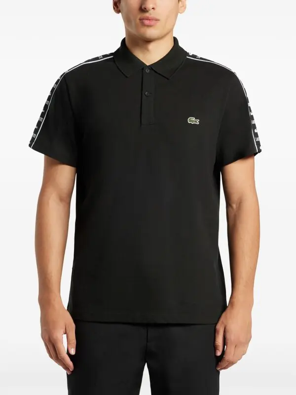Lacoste Logo-embroidered Side-stripe Polo Shirt - Black