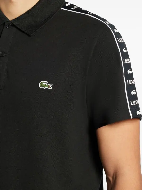 Lacoste Logo-embroidered Side-stripe Polo Shirt - Black