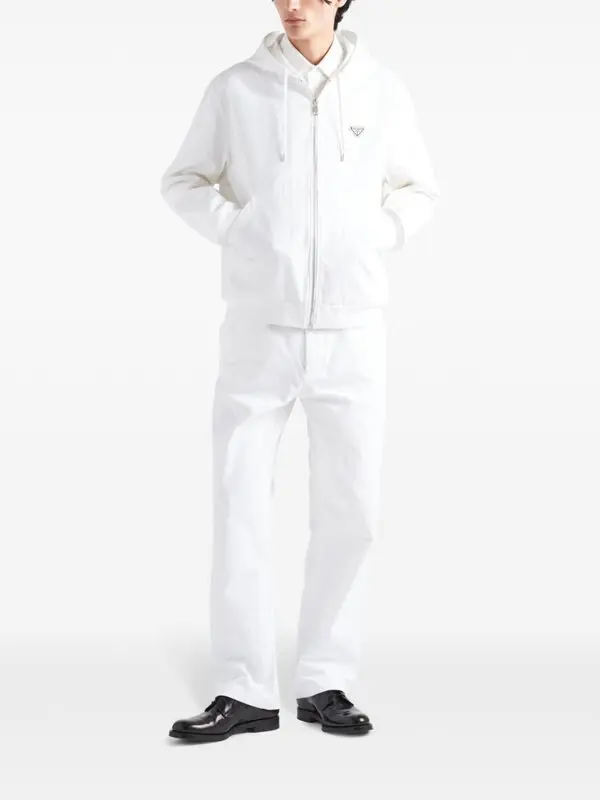 Prada Triangle-Logo Zip-Up Hoodie - White | Editorialist