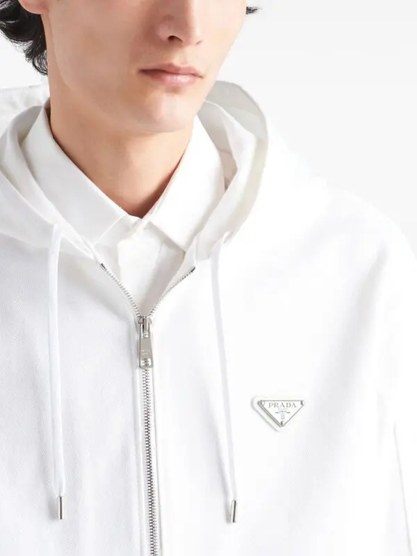 Prada Triangle-Logo Zip-Up Hoodie - White | Editorialist