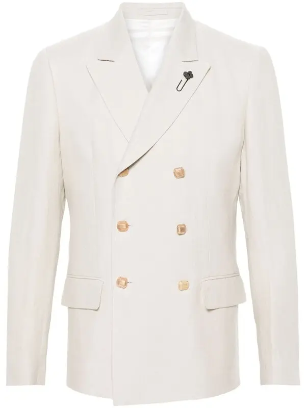LARDINI Double-breasted Linen Blazer - Neutrals