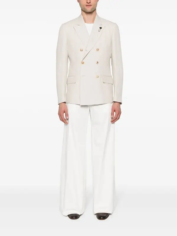LARDINI Double-breasted Linen Blazer - Neutrals