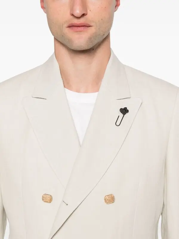 LARDINI Double-breasted Linen Blazer - Neutrals
