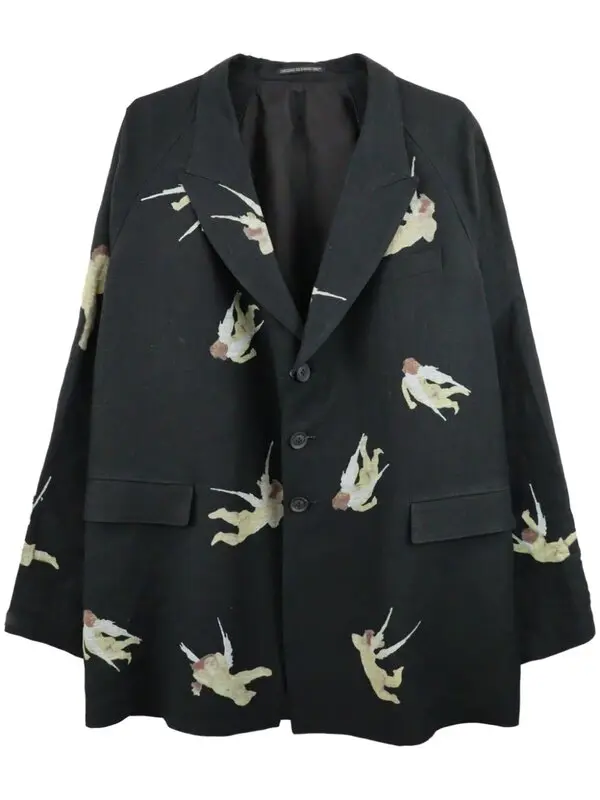 Yohji Yamamoto Angels-print Single-breasted Blazer - Black