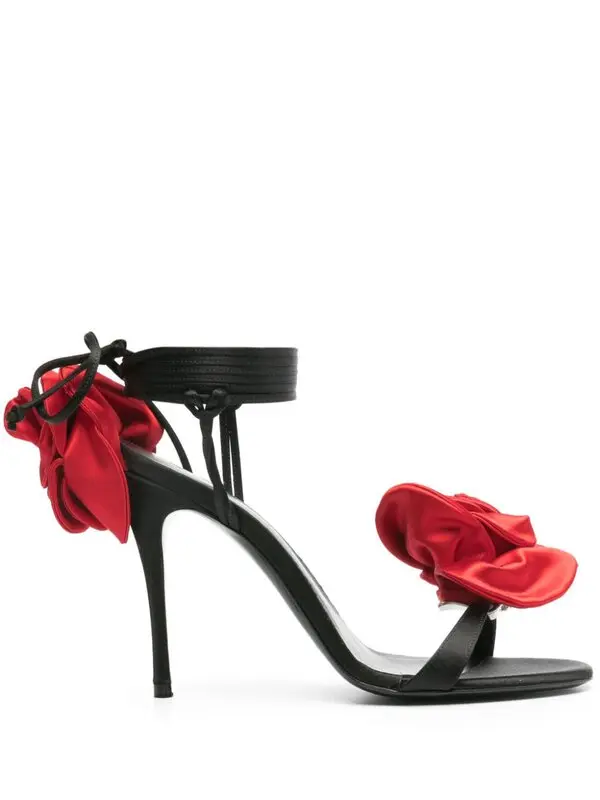 Magda Butrym 105mm Floral-appliqué Satin Sandals - Black
