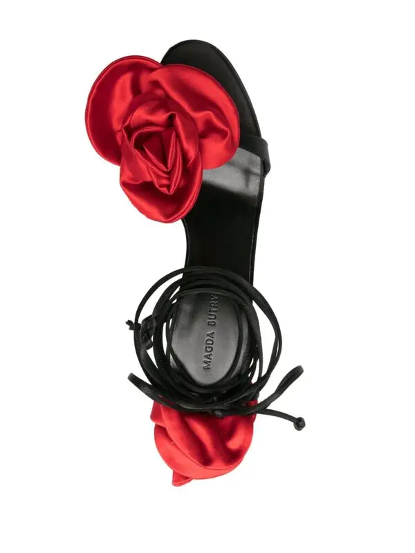 Magda Butrym 105mm Floral-appliqué Satin Sandals - Black