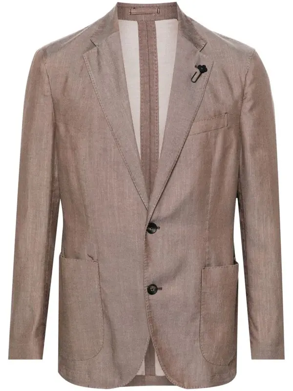 LARDINI Brooch-detail Single-breasted Blazer - Brown