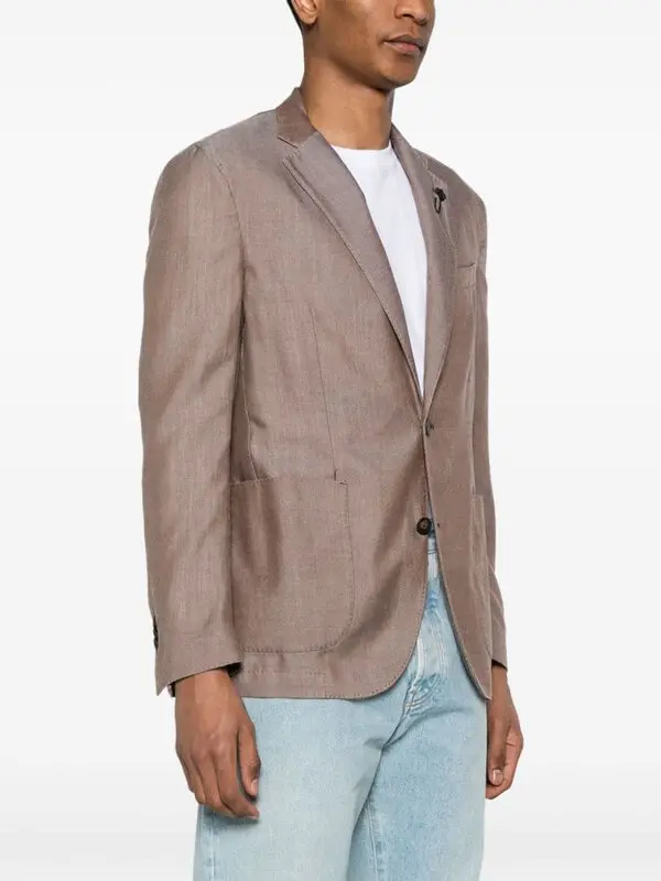LARDINI Brooch-detail Single-breasted Blazer - Brown