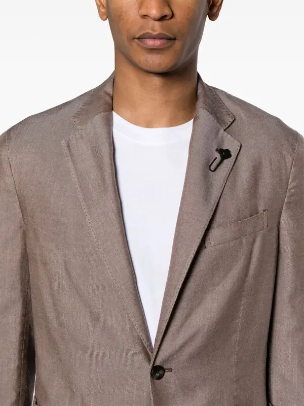 LARDINI Brooch-detail Single-breasted Blazer - Brown