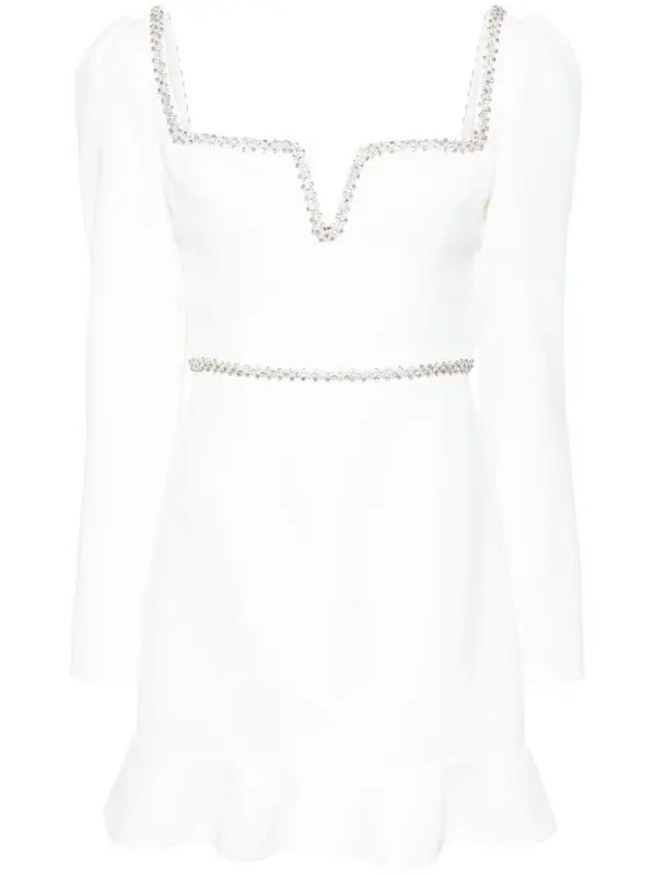 SELF-PORTRAIT Rhinestone-embellished Mini Dress - White