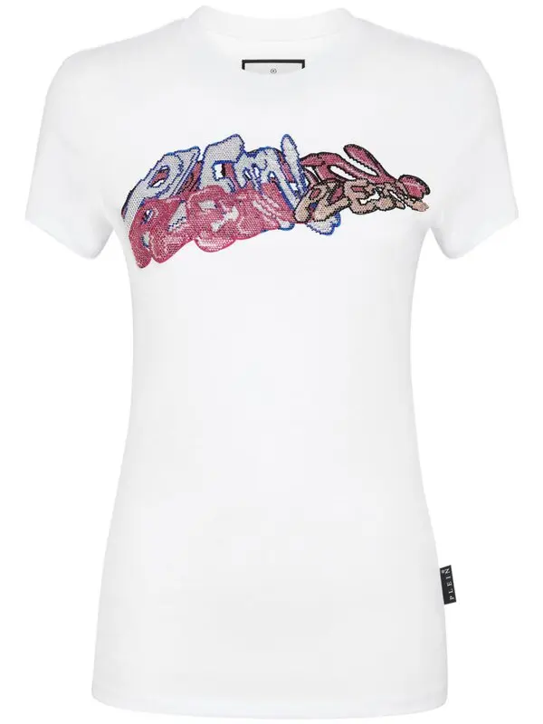 Philipp Plein Crystal-embellished Graffiti-logo T-shirt - White