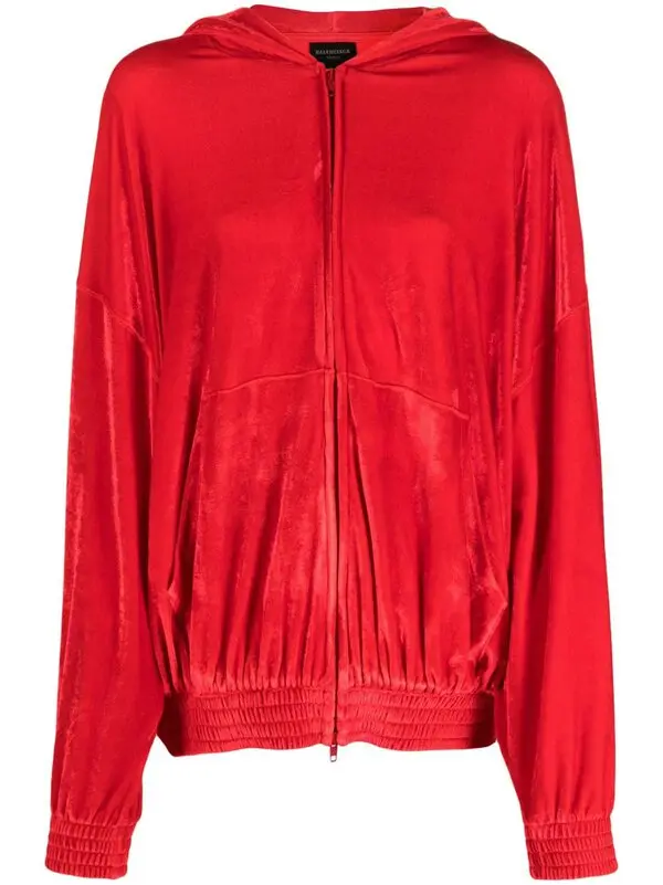 Balenciaga Crystal-embellished Velvet Hoodie - Red