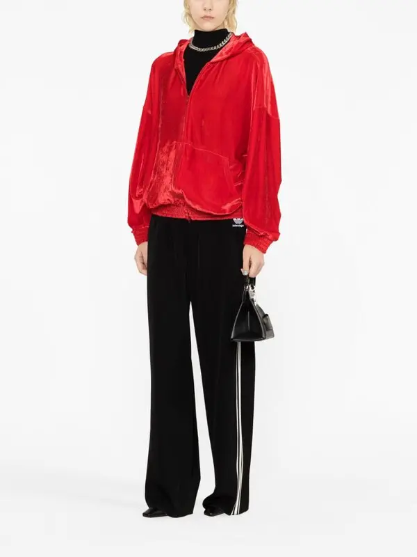 Balenciaga Crystal-embellished Velvet Hoodie - Red