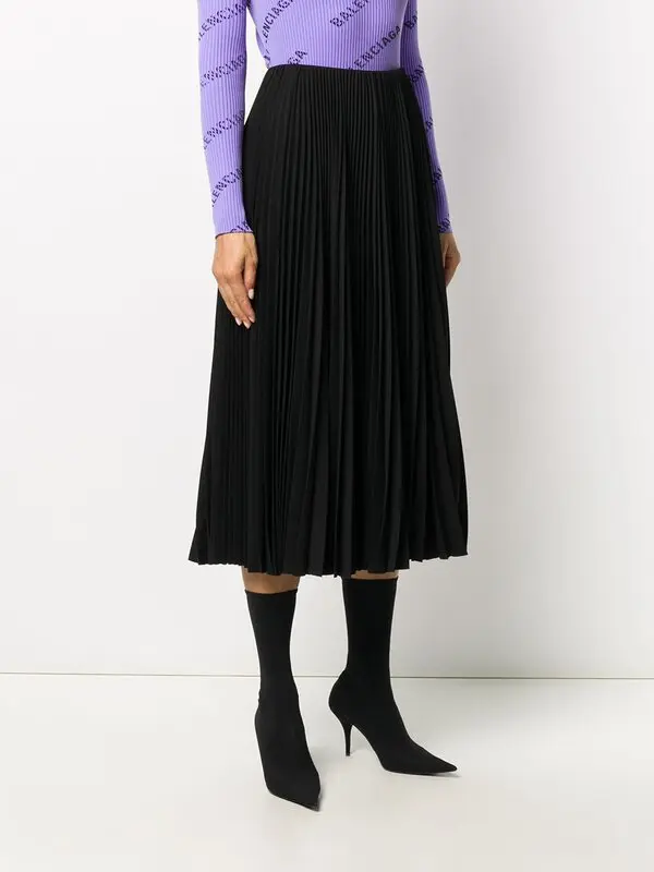 Balenciaga Pleated Midi Skirt - Black