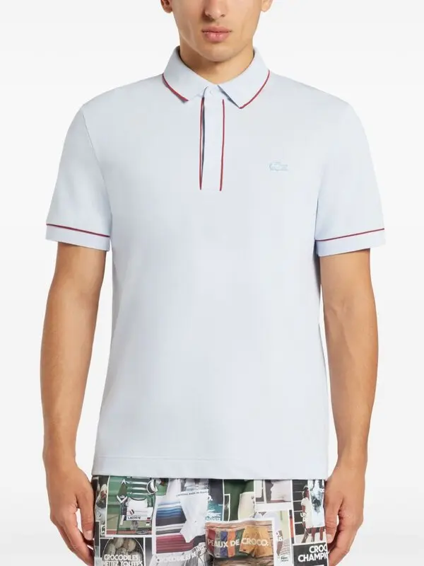Lacoste Logo-embroidered Contrast-trim Polo Shirt - Blue