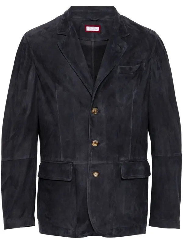 Brunello Cucinelli Single-breasted Suede Blazer - Blue