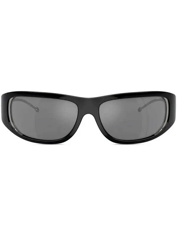 DIESEL® Wraparound Sunglasses With Logo Plaque - Black
