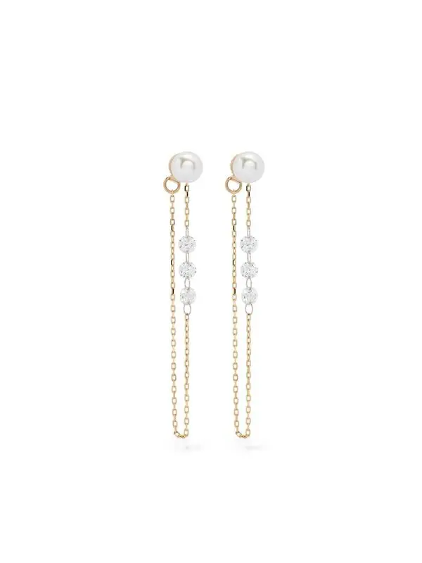 Mizuki 14kt Yellow Pearl And Diamond Chain Earrings - Gold