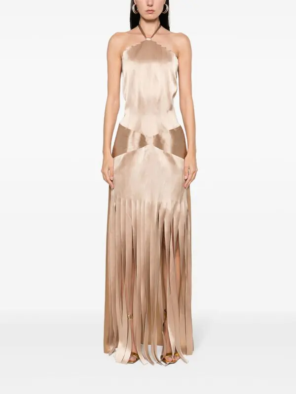 Alberta Ferretti Pleated Halterneck Gown