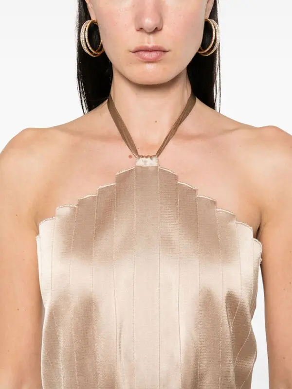Alberta Ferretti Pleated Halterneck Gown
