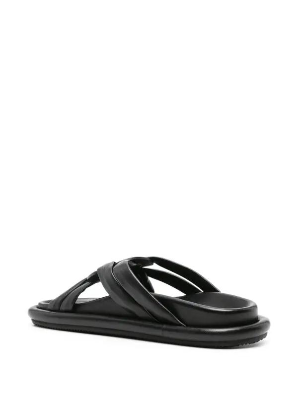 Moncler Bell Crossover-strap Leather Slides - Black