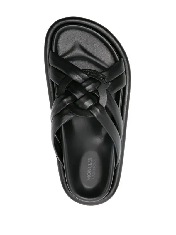 Moncler Bell Crossover-strap Leather Slides - Black