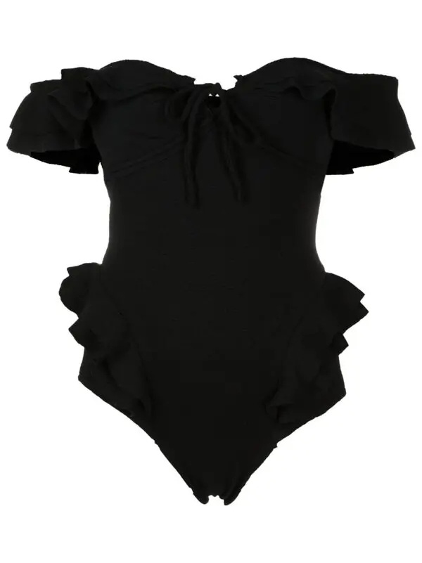 CLUBE BOSSA Off-shoulder Ruffled Swimsuit - Black
