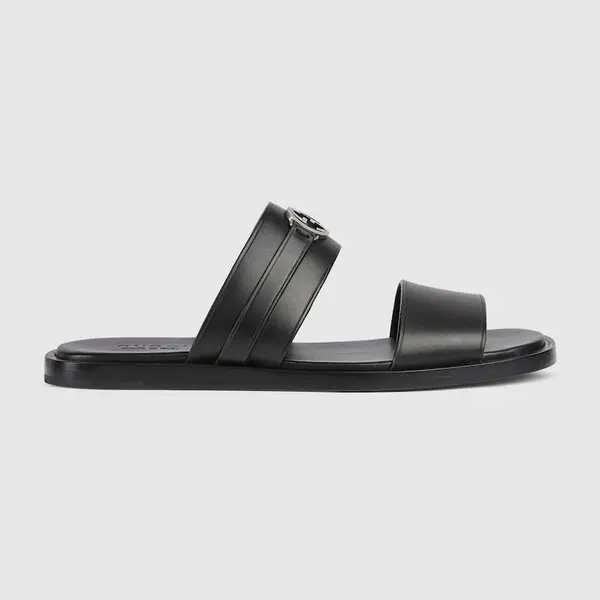 Gucci Sandal With Round Interlocking G Leather - Black  display picture 2