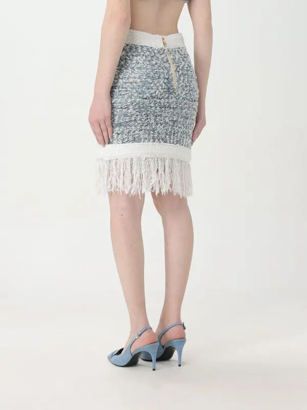 Balmain Skirt With Fringe Detail - Gnawed Blue