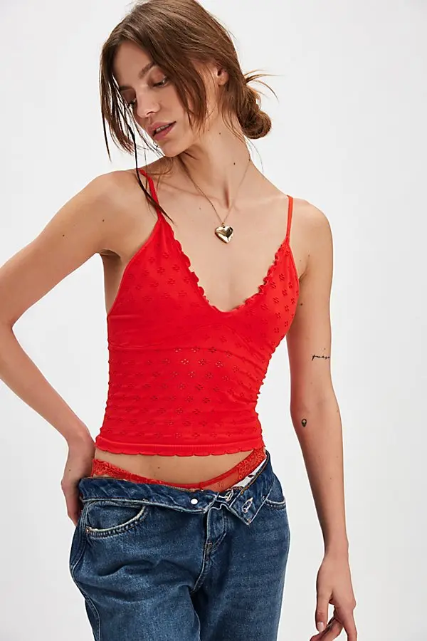 Free People Eyelet Seamless Triangle Cami - Fiery Red